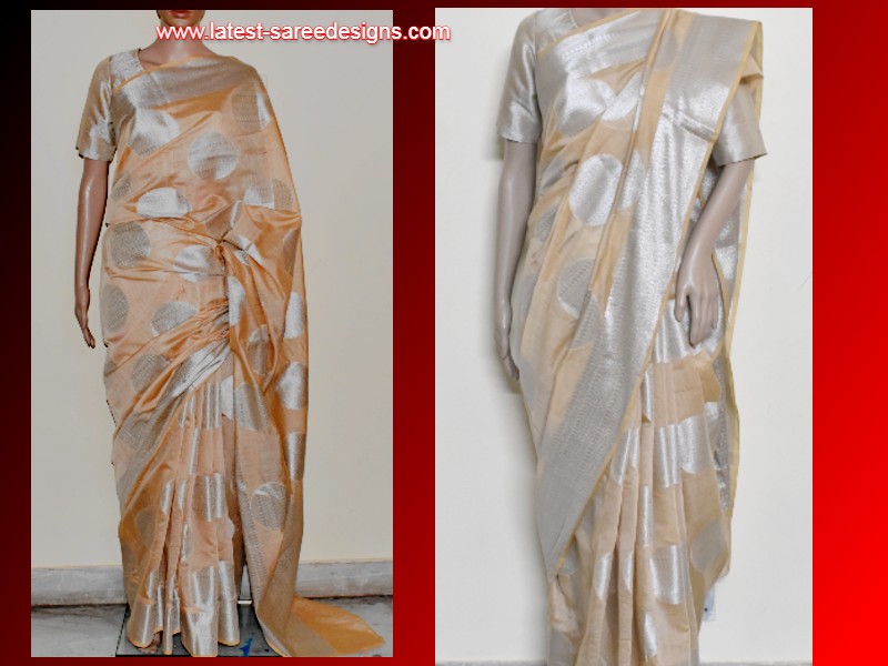 Silk cotton saree with Silver thread work - Latest Saree Designs